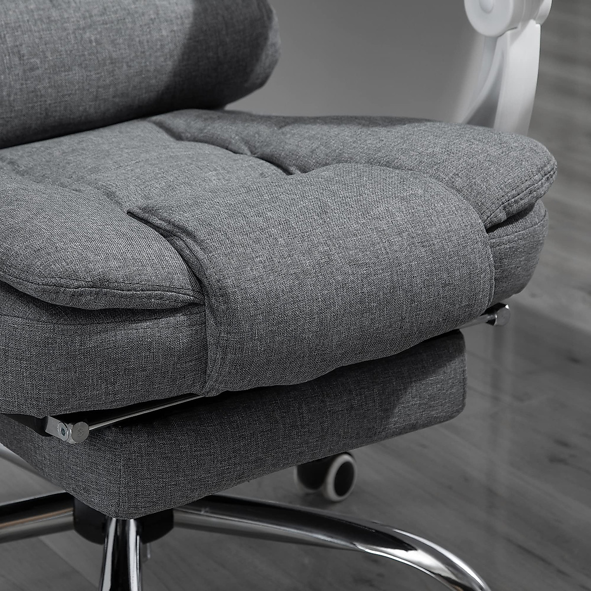 Vinsetto High-Back Executive Office Chair with Footrest, Linen-Fabric Computer Chair with Padded Armrests, Ergonomic Office Chair, Gray