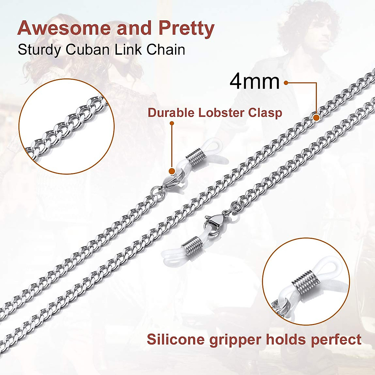 Glasses Chain for Men 28" Stainless Cuban Chain Eye Glasses Chains for Women