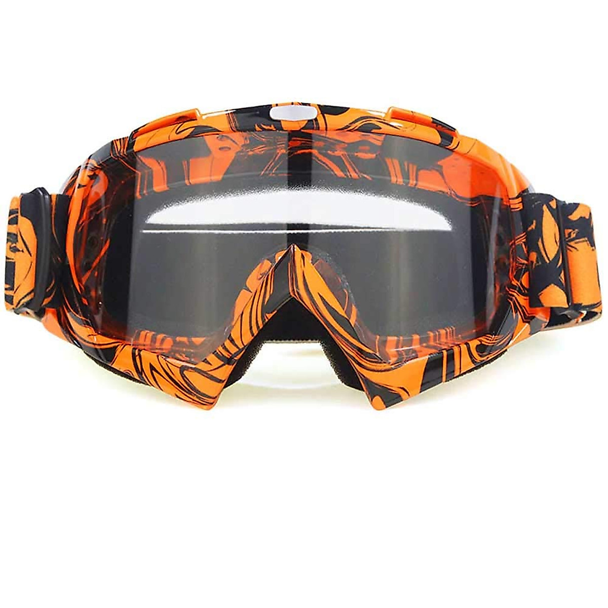 Motocross Motorcycle Goggles ATV Dirt Bike Off Road Racing MX Riding Goggle Anti-Scratch Dustproof Bendable UV400 Eyewear Padded Soft Thick Foam Glasses (Orange-Black Transparent)