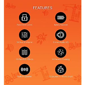 teen age engineering Pocket Operator PO-16 Factory Lead and Chord Synthesizer and Sequencer Bundle with Blucoil 3-Pack of 7" Audio AUX Cables, and 4 AAA Batteries