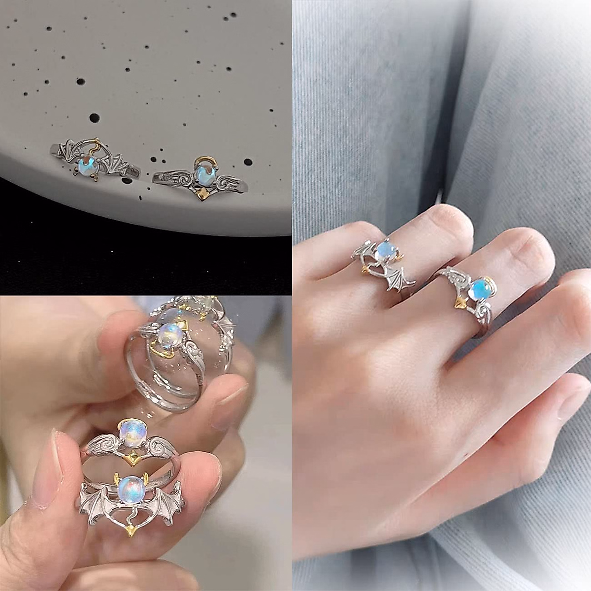 OTEEGX 7PCS Y2k Rings Set for Women Cute Star Ring Y2K Heart Jewelry Cross Ring Y2K Fashion Aesthetic Accessories Grunge. (7PCS Rings)