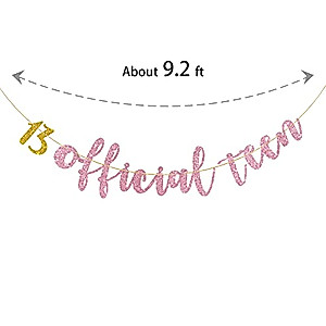 Halawawa Pink Glitter 13 Official Teen Banner - Happy 13th Birthday Party Decoration Banner for 13th Boys Girls - 13 Years Old Teenager Birthday Party Decors Photo Booth Props