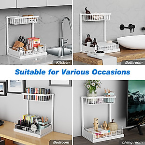 Atorica Under Sink Organizer, Pull Out Cabinet Organizer 2-Tier Slide Out Under Cabinet Storage, Multi-Use Under Kitchen Bathroom Sink Organizers and Storage