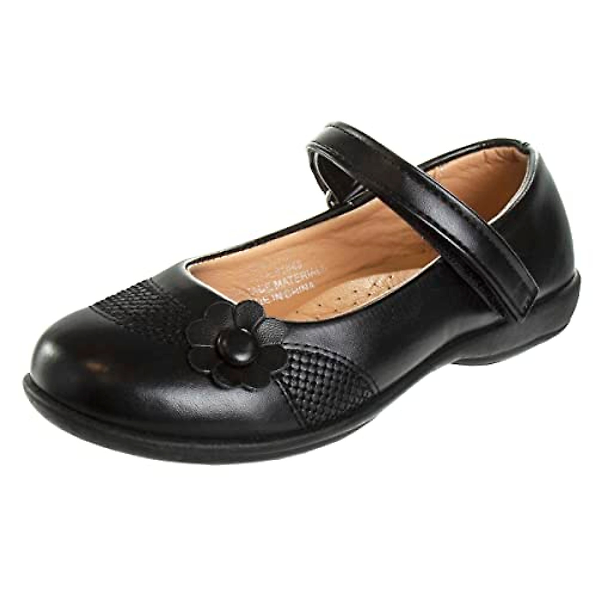 Josmo Girls Mary Jane Shoes School Kids Uniform Flats Ballet Strap Slip-On Dress - Black (Size 2 Big Kid)