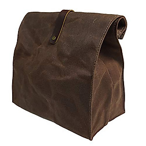 WAYNE'S DOG Waxed Canvas Leather Lunch Bag, Durable, Eco Friendly, Plastic-Free Reusable Food Storage Bag, Unisex Lunchbox For work or school (Coffee)