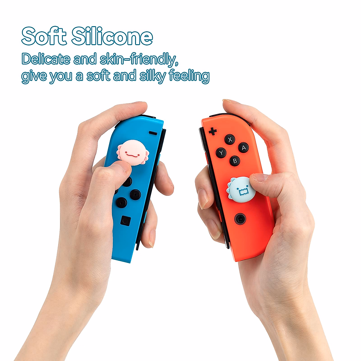 GeekShare Cute Silicone Joycon Thumb Grip Caps, Joystick Cover Compatible with Nintendo Switch/OLED/Switch Lite,4PCS - Dinosaur & Axolotl