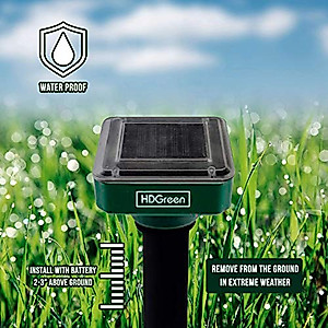 HDGreen Solar-Powered Sonic Pest Repeller for Moles and Rodents, 2 Pack,Animal-Safe Repellent, Waterproof and Weather Resistant, Large Outdoor Coverage