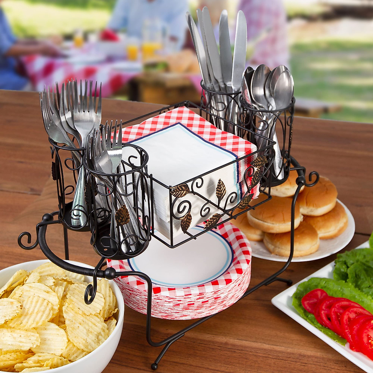 Maypes Utensil Caddy - Silverware Caddy or Napkin, Cutlery and Plate Holder - The Ideal 2-Piece Portable Outdoor Kitchen Accessories Buffet Organizer for Picnics, Camping, Barbecue, Parties and Events