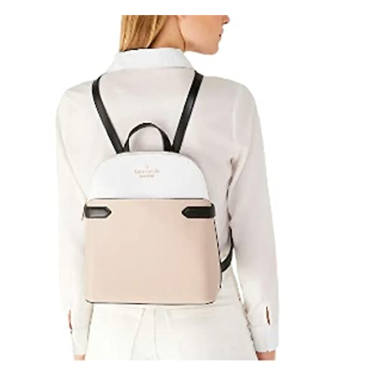 Kate Spade New York Staci Dome Leather Medium Backpack Warm Beige Black