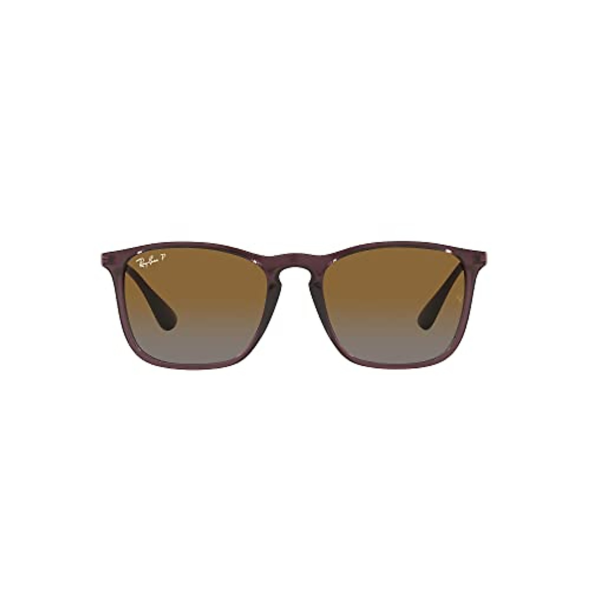 Ray-Ban Men's RB4187F Chris Low Bridge Fit Square Sunglasses, Transparent Brown/Grey Gradient Polarized, 54 mm