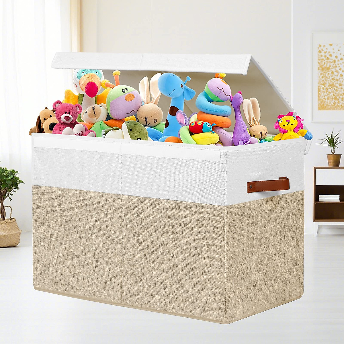 Gowee Large Toy Storage Box with Lid, Sturdy Toys Storage Chest Bin Organizer Basket with Dividers