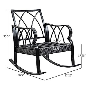 Outsunny Outdoor Wicker Rocking Chair with Padded Cushions, Aluminum Furniture Rattan Porch Rocker Chair w/Armrest for Garden, Patio, and Backyard, Grey