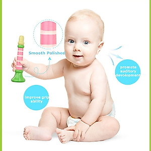 Lyellfe 10 Pieces Small Wooden Trumpet, Piccolo Flute for Kids, Music Sound Toys, Rhythm Musical Instrument, Early Education Develop for 3+ Year Age, Boys Girls, School