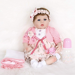 ENADOLL Reborn Baby Doll Realistic Silicone Vinyl Baby Pink Hairband Girl 16 inch Weighted Soft Body Lifelike Doll Gift Set for Ages 3+(Pink Hairband)