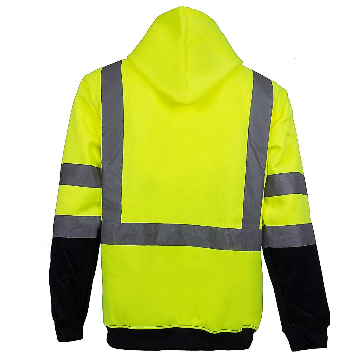 H9012 Men's ANSI Class 3 High Visibility Sweatshirt, Full Zip Hooded, Black Bottom (2XL)