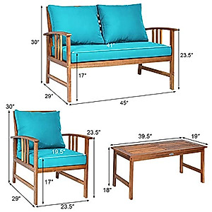 Tangkula 8 PCS Acacia Wood Patio Furniture Set, Outdoor Seating Chat Set w/Gray Cushions Back Pillow, Outdoor Conversation Set w/Coffee Table for Garden, Backyard, Poolside