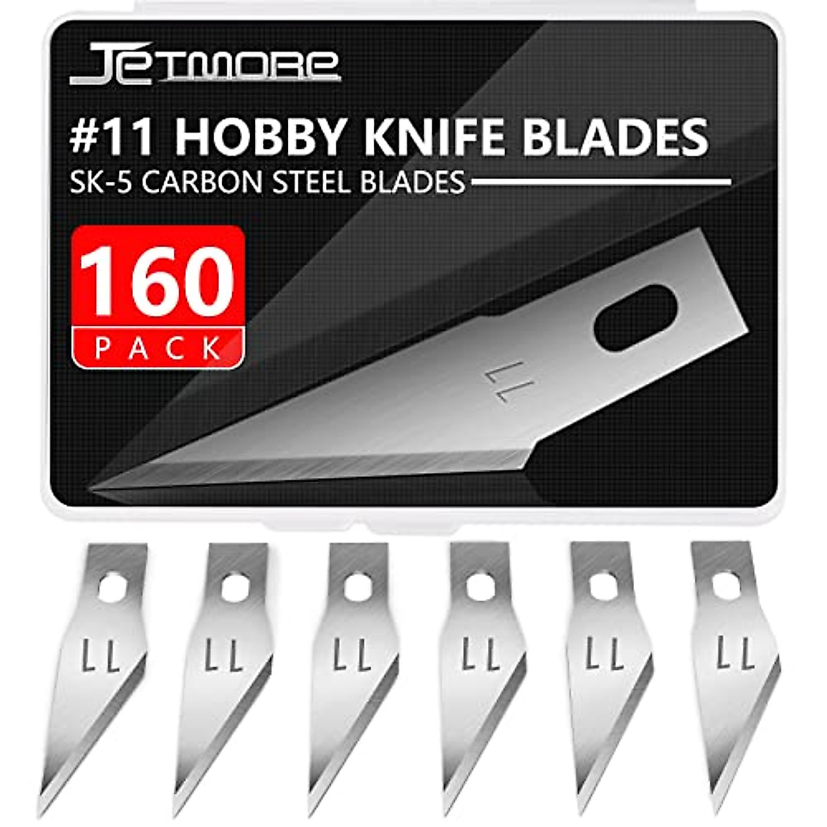 Jetmore 160 Pack Hobby Blades, #11 Hobby Knife Replacement Blades, Precision Replacement Craft Exacto Knife Blades Hobby Knife Blades Refills for Art, Craft, Scrapbooking, Cutting, Carving