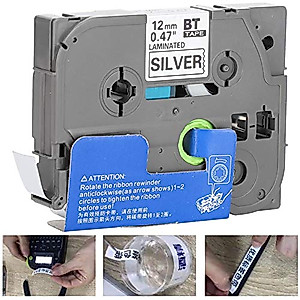 Agatige Compatible Label Tape Replacement for Brother Printer Ribbon Tapes Label Maker Tapes(12mm Black on Matte Silver)