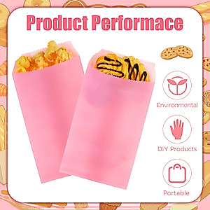 Geyee 200 Pcs Pink Small Paper Treat Sacks 3.1 x 5.9 Inches Candy Buffet Bags Small Flat Kraft Paper Bags Bulk for Snack Cookie Popcorn Candy Sandwich Gift Party