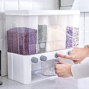 xingxinqi Cereal Dispenser Plastic Clear Dry Food Dispenser with Lid 5 Grid Rice Dispenser Storage Box Rice Bucket Container, White (55B27DSKDFI177WC0541W)