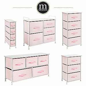 mDesign 30.03" High Steel Frame/Wood Top Storage Dresser Furniture Unit with 5 Removable Fabric Drawers - Tall Bureau Organizer for Bedroom, Living Room, Closet - Spira Collection - Pink/White