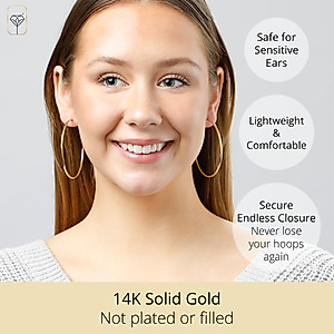 MAX + STONE Solid 14k Gold Hoop Earrings for Women | 2mm Tube, Flex Continuous 60mm (2.3 Inch) Diameter Large