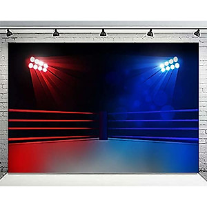 Lighting Boxing Arena Banner Backdrop Background Photo Booth Props Boxing Ring Boxing Match Stadium Sports Wrestling Theme Decor for Boxing Fan Boy Man 1st Birthday Party Favors Supplies Decorations