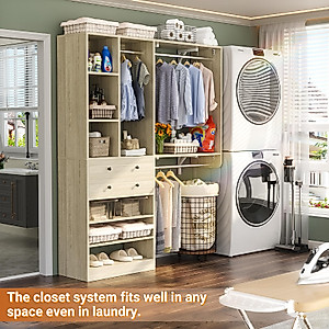 Besiost Closet System - 5FT Small Closet System with Drawers, 60" Closet Organizer System with Reversible Hanging Shelving, Closet Systems for Small/Walk-in Closets, Greige Oak