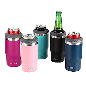 Jahao 4-in-1 Can Cooler, Stainless Steel Double-Wall Vacuum Insulated Beer Cooler/Can Holder/Slim Can Coolers for 12oz Cans, Slim Cans and Beer Bottles, or as a 14oz Coffee Mug