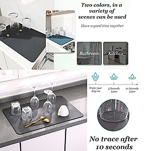 2023 New Kitchen Super Absorbent Draining Mat, No Rinse Coffee Maker Mat for Countertops, No Water Marks Coffe Mat Drying Mat, Anti-Slip Tableware Mat for Kitchen Counter Sink (D-15.7inX19.6in Gray)