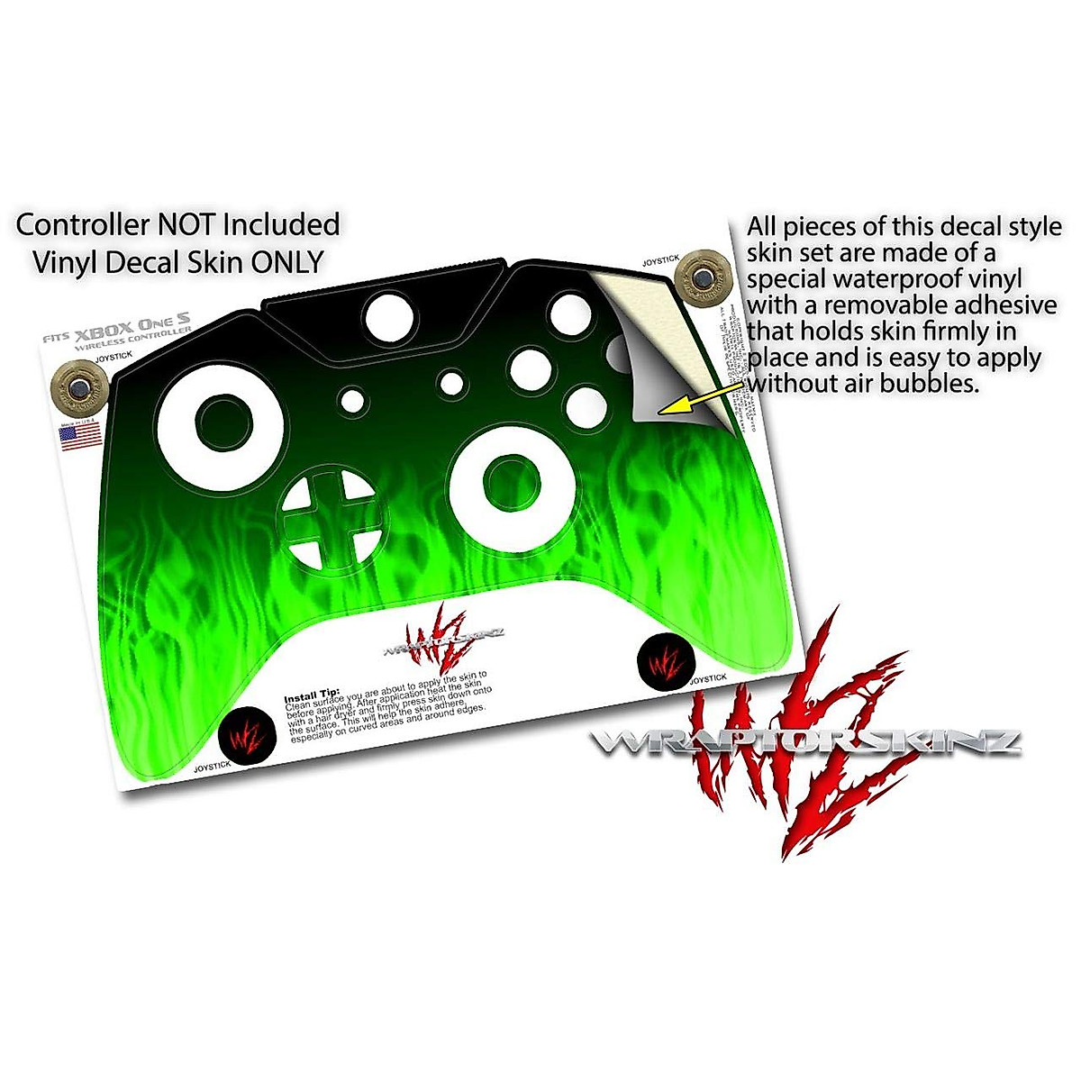 WraptorSkinz Decal Vinyl Skin Wrap compatible with XBOX One S / X Controller - Fire Green (CONTROLLER NOT INCLUDED)