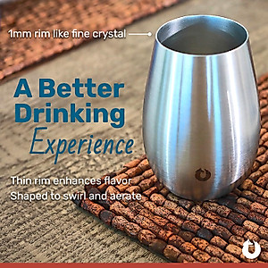 SNOWFOX Premium Vacuum Insulated Stainless Steel Classic White Wine Glass - Set of 2 -Chilled Wine Stays Icy Cold -Lightweight Stemless Cocktail Glasses -Elegant Home Entertaining Barware -8oz -Marble