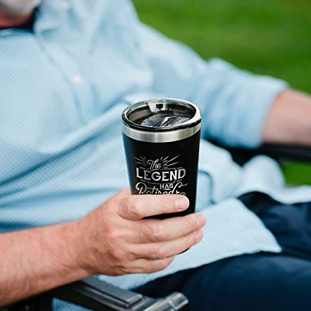 Sodilly Retirement Themed Tumbler Mug - Humorous Gift for Former Colleagues - Retirement Travel Mug - Legend Has Retired Mug - Stainless Steel Tumbler - Legend Has Retired Glass - 16 oz Black Tumbler