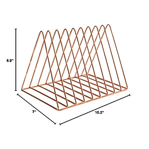 Sooyee 9 Slot Rose Gold Magazine Holder,Desktop File Sorter Organizer Triangle Bookshelf Decor Home Office