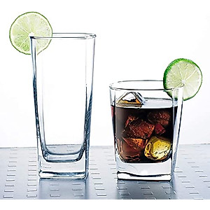 Collins Everyday Drinking Glasses Set of 16 Drinkware Kitchen Glasses for Cocktail, Iced Coffee, Beer, Ice Tea, Wine, Whiskey, Water, 8 Tall Highball Glass Cups & 8 Short Old Fashioned Drinking Glass