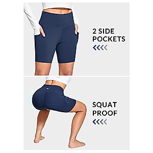 BALEAF Women's 6" High Waisted Biker Shorts Gym Workout Yoga Running Athletic Spandex Shorts with Pockets Dark Blue L