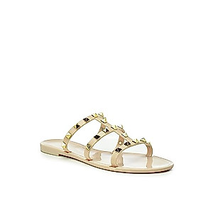 NICOLE MILLER Christy Women Sandals - Studded Flat Slide for Women - Casual Open Toe Flat Sandals for Outdoor & Indoor Wear - Flat Slides Sole for Extra Stability - Flip-Flop Sandals for Easy Walking