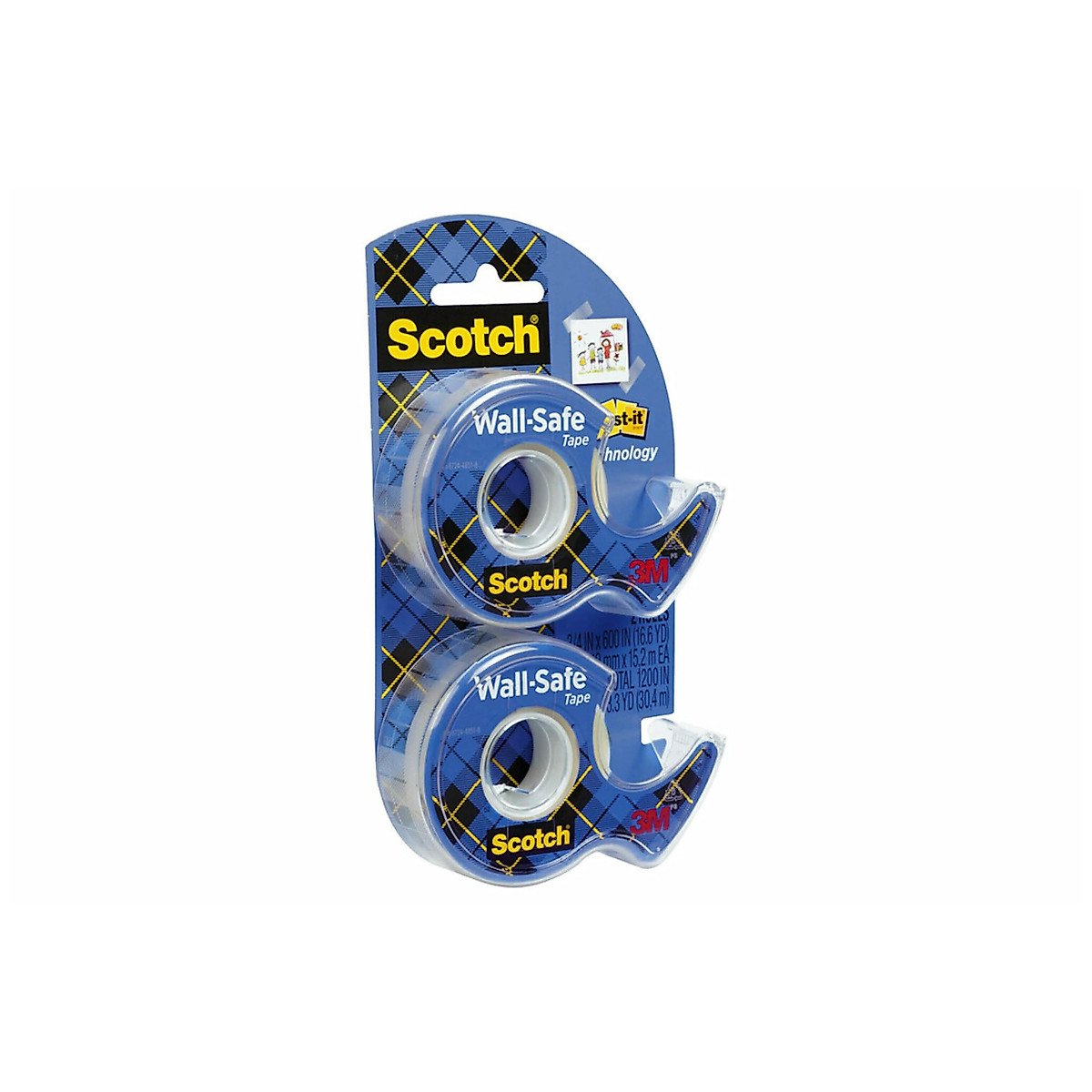 Scotch Wall-Safe Tape, 2 Dispensered Rolls, Sticks Securely, Removes Cleanly, Invisible, Designed for Displaying, Photo Safe, 3/4 in x 600 in (183-DM2)