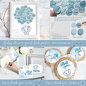 Elephant Baby Shower Decorations for Boy, Blue Elephant Baby Shower Party Supplies, It's a Boy Backdrop Tablecloth Elephant Balloon Arch BABY Box Mom to Be Sash Dad to Be Pin