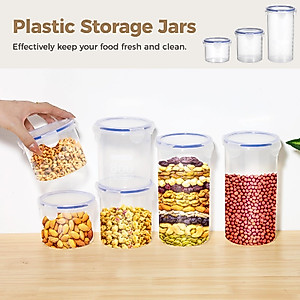 OMISTAR 6PCS Plastic Food Storage Jars with Airtight Lids, 50oz 27oz 20oz Round Airtight Plastic Canisters, Meal Prep Food Storage Container Set, BPA Free PP Pantry Organizers