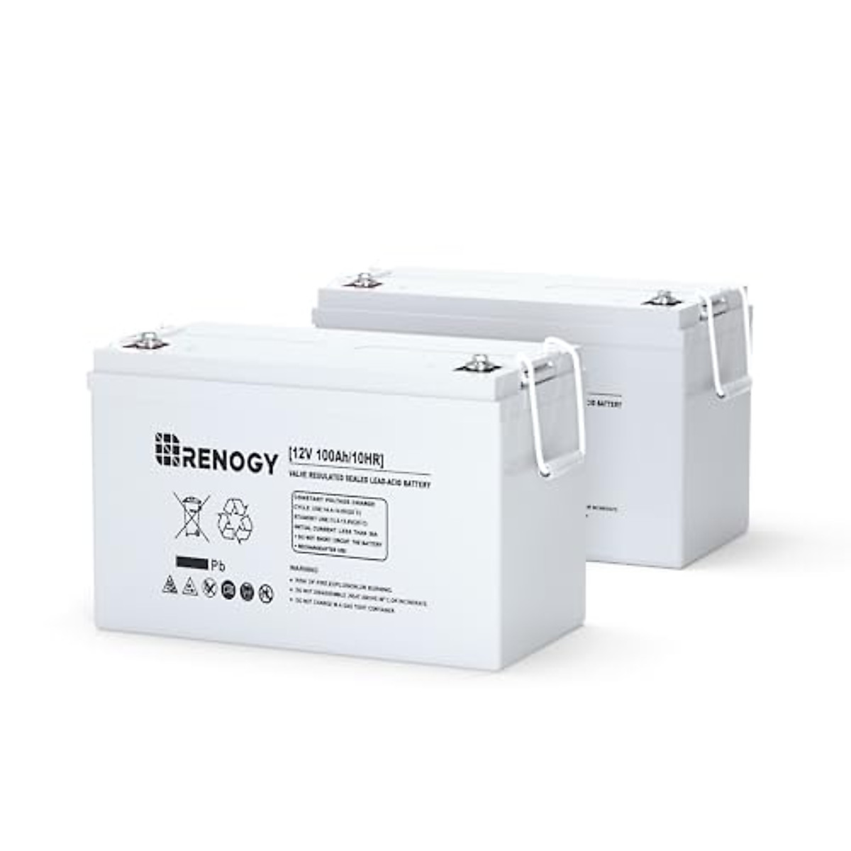 Renogy Deep Cycle AGM Battery 2-Pack 12 Volt 100Ah, 3% Self-Discharge Rate, 2000A Max Discharge Current, Safe Charge Most Home Appliances for RV, Camping, Cabin, Marine and Off-Grid System