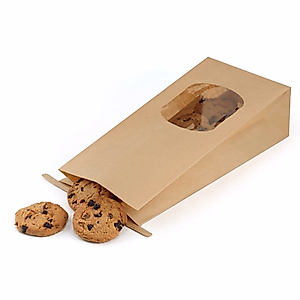 BagDream Bakery Bags with Window 50Pcs 4.5x2.36x9.6 Inches Kraft Brown Paper Bags with Window, Tin Tie Tab Lock, for Bakery, Cookie, Coffee Bean, Party Favor, Snack