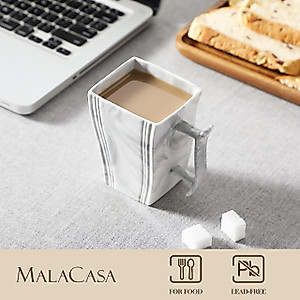 MALACASA Coffee Mugs, Ceramic Mug Set of 6, 11 oz Marble Coffee Cups with Handles for Men Women, Modern Porcelain Mugs for Coffee, Tea, Milk, Dishwasher Safe, Series FLORA
