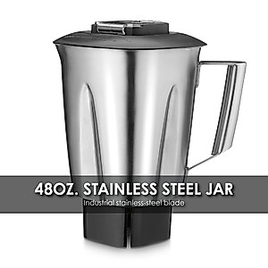 Waring Commercial BB340 Blade 1 HP Blender, 2-Speed Key Pad with Pulse and 99 Second Countdown Timer , 48 oz Stainless Steel Container, 120V, 5-15 Phase Plug