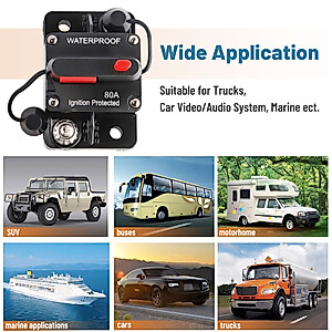 RED WOLF 80A Amp Circuit Breaker Fuse W/6 Gauge Battery Ring Terminal Connector for Trolling Motor Marine Boat ATV Yacht Car Stereo Audio Battery Solar System with Manual Reset Switcher Waterproof