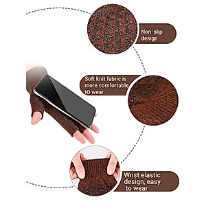 4 Pairs Unisex Winter Half Finger Knit Gloves Stretchy Non-Slip Winter Warm Knitted Fingerless Gloves (Black, Dark Gray, Gray, Brown)