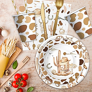 APOWBLS Western Cowboy Party Decorations Dinnerware - Wild West Party Supplies, Paper Plate, Cup, Napkin, Fork, Western Cowboy Rodeo Theme Birthday Baby Shower Decorations Tableware | Serve 24 Guests