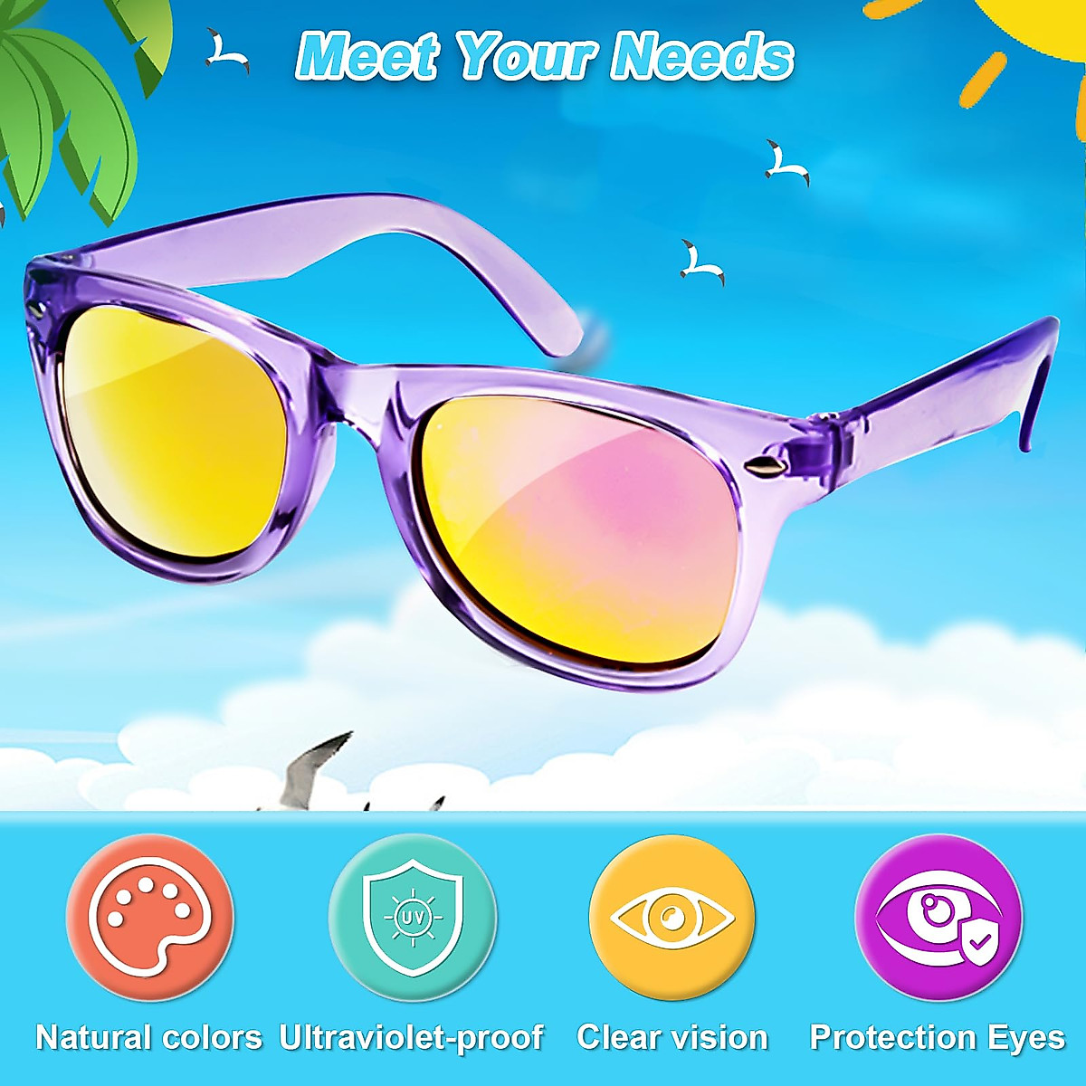 Kids Sunglasses Bulk Party Favors - 24 Packs Boys Girls Sunglasses for Kids Age 3-8 with UV 400 Protection, Neon Sunglasses for Kids Party