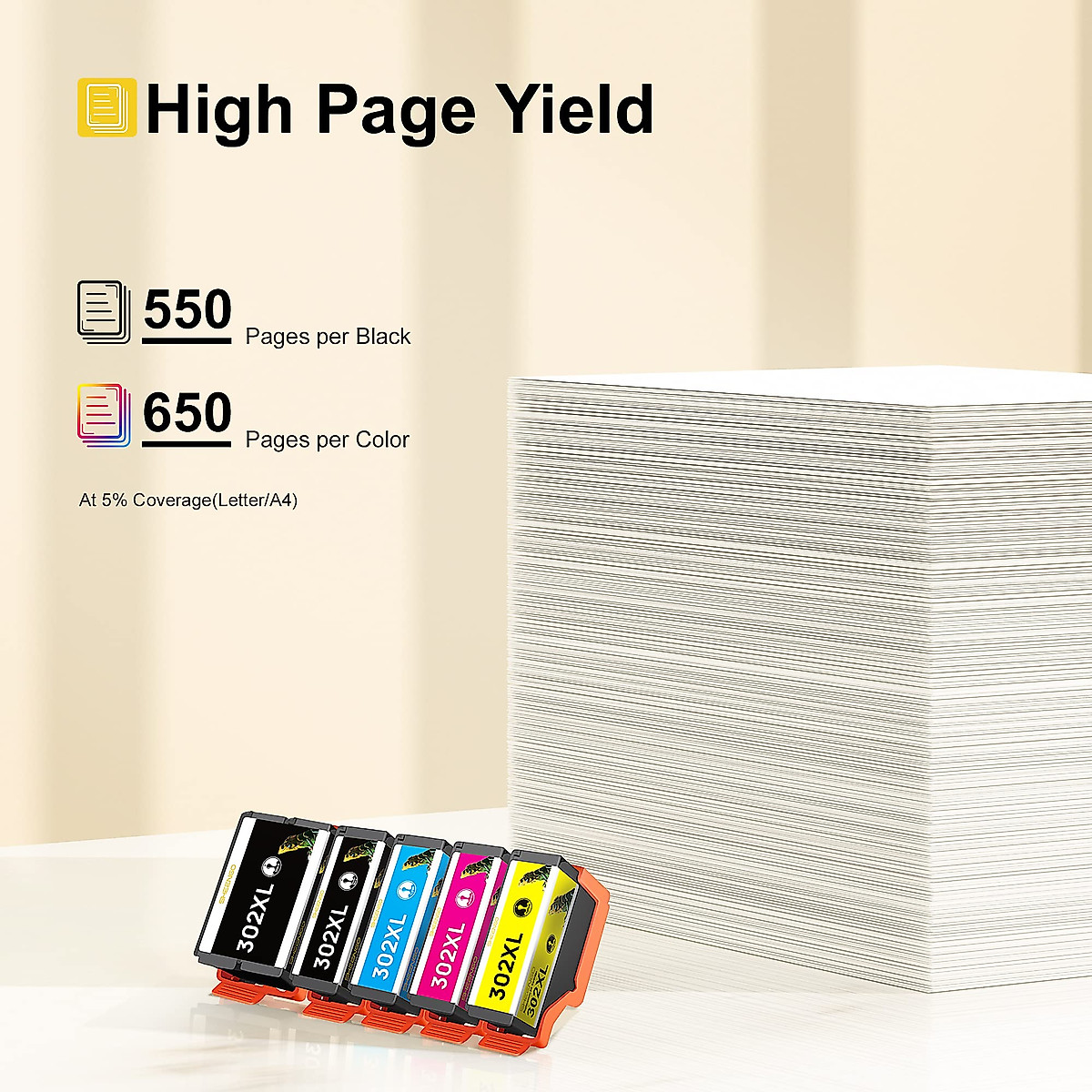 T302 302XL Remanufactured Ink Cartridge Replacement for Epson 302 Ink Cartridge 302XL 302 XL for select Epson Expression Premium Printers XP-6000 XP-6100(Black Photo Black Cyan Magenta Yellow, 5-Pack)