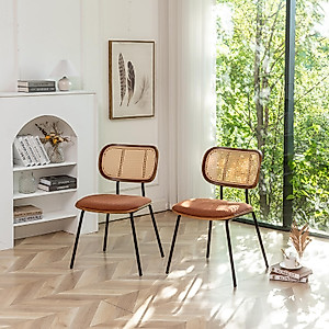 HOCEWI Rattan Dining Chairs Set of 2, Mid Century Modern Dining Chairs, Fabric Cane Dining Room Chairs (Orange, Fabric)